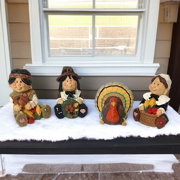 Vintage | Holiday | Vintage Thanksgiving Figures Resin Pilgrim Native ...